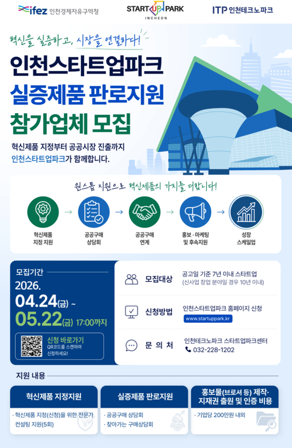 인천경제청, 유망 스타트업 실증 제품 공공시장 진출 돕는다